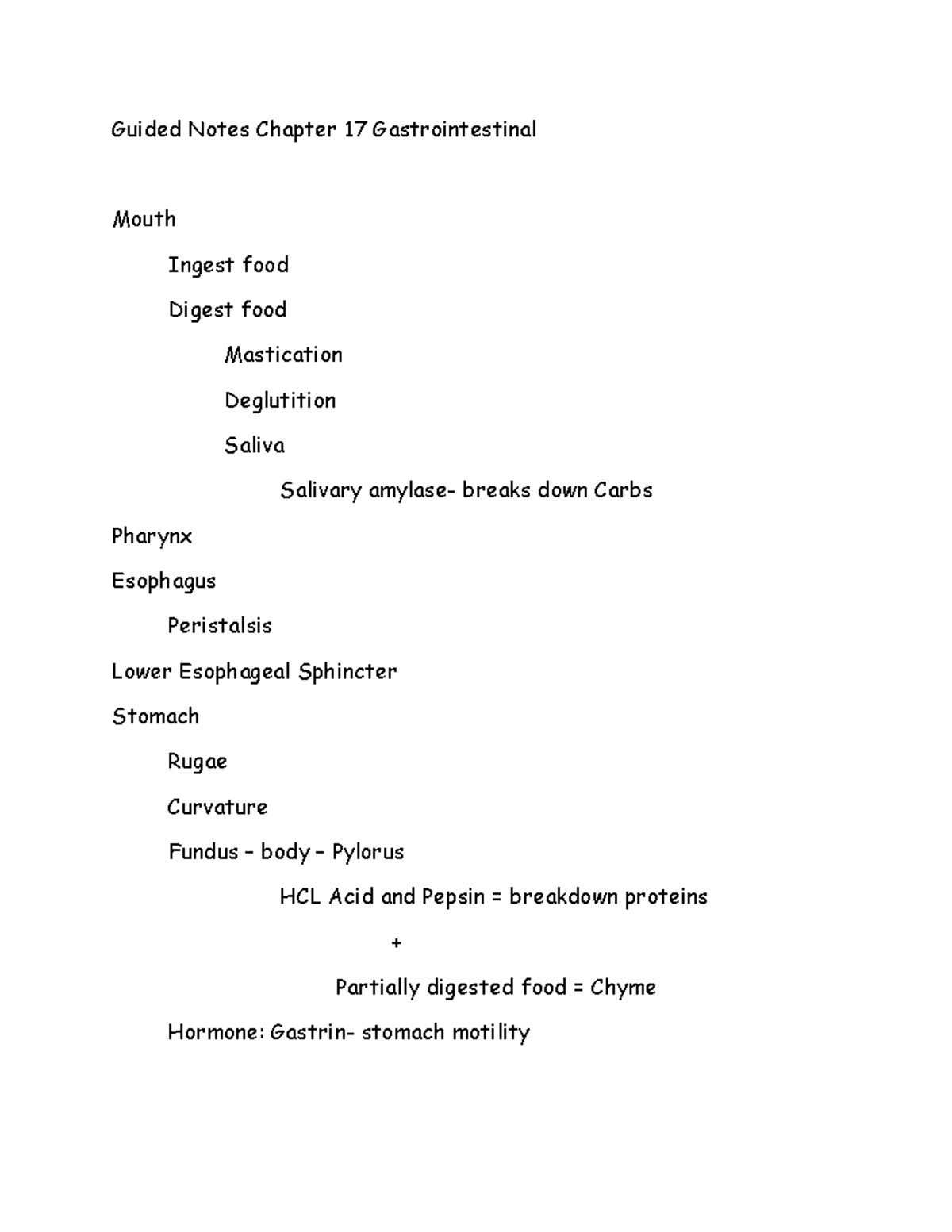 Guided Notes Chapter 17 Gastrointestinal - Guided Notes Chapter 17 ...