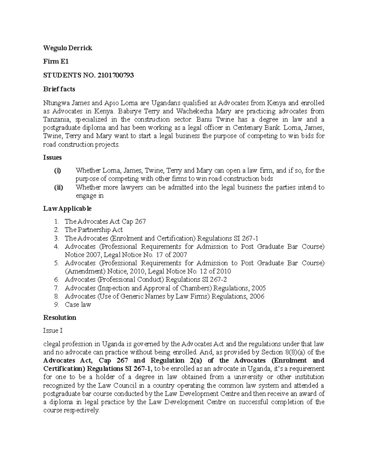 IA CC - LDC - Wegulo Derrick Firm E STUDENTS NO. 2101700793 Brief facts ...