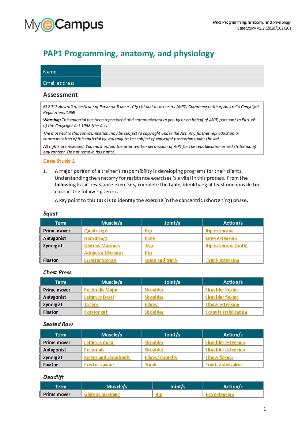 Case Study Assignment One, Exercise Programming for New Athletes - PAP1 ...