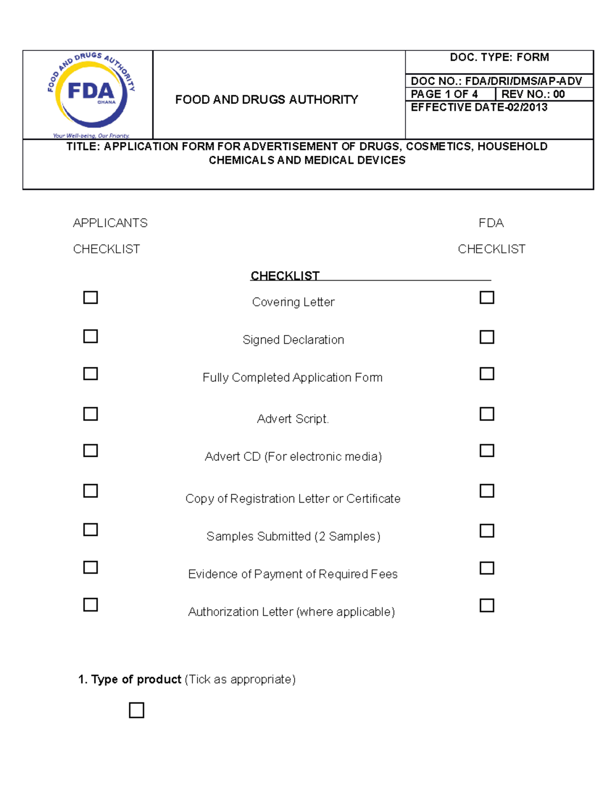 Application FORM FOR Advertisement OF Drugs, Cosmetics, Household ...