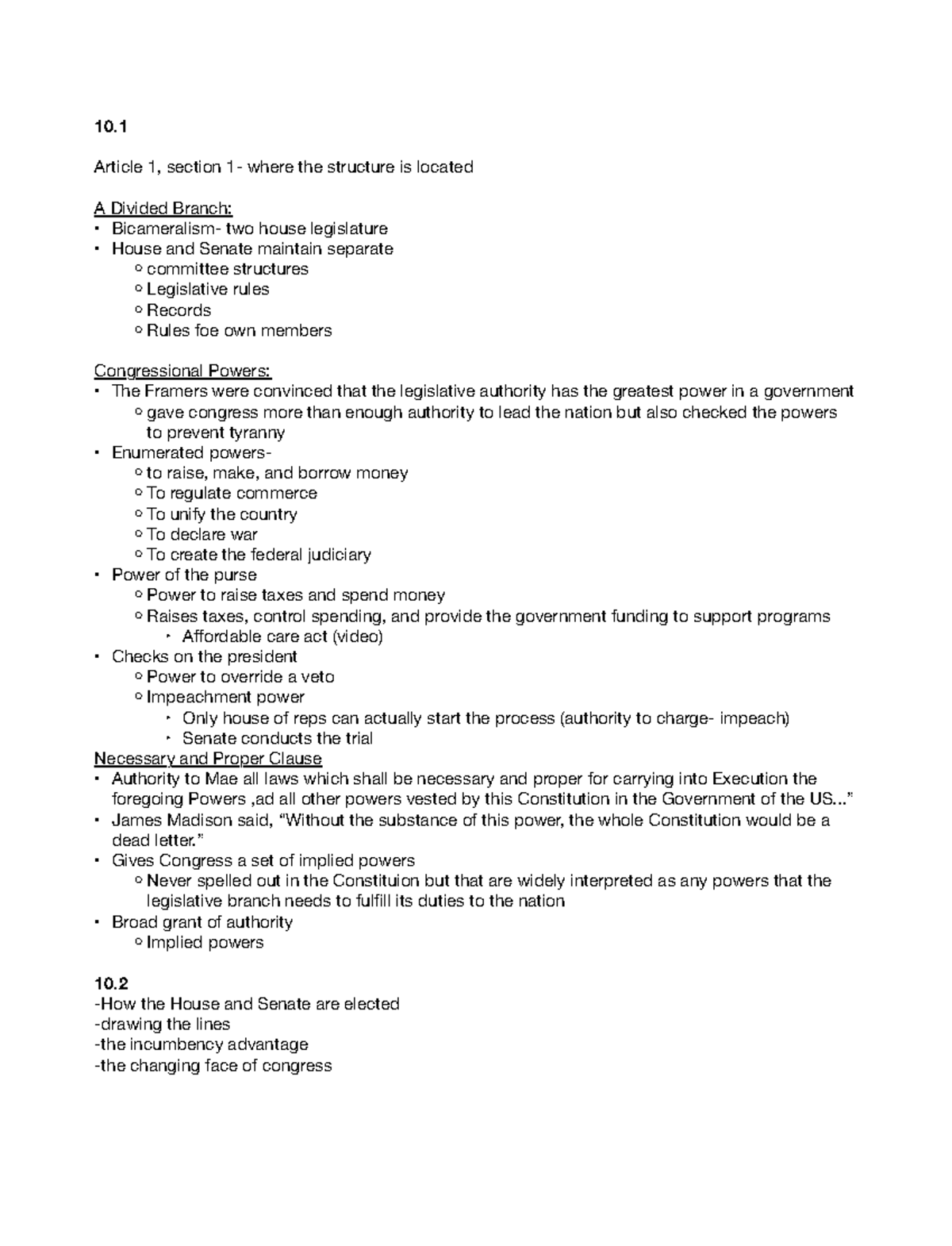 IMPORTANT CONCEPT: THE ORGANIZATION OF US GOVERNMENT - 10. Article 1 ...