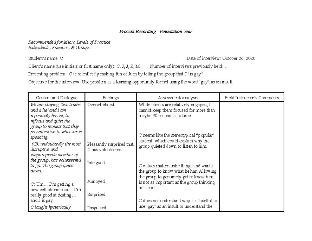 Process Recording #4 copy - Process Recording– Foundation Year ...