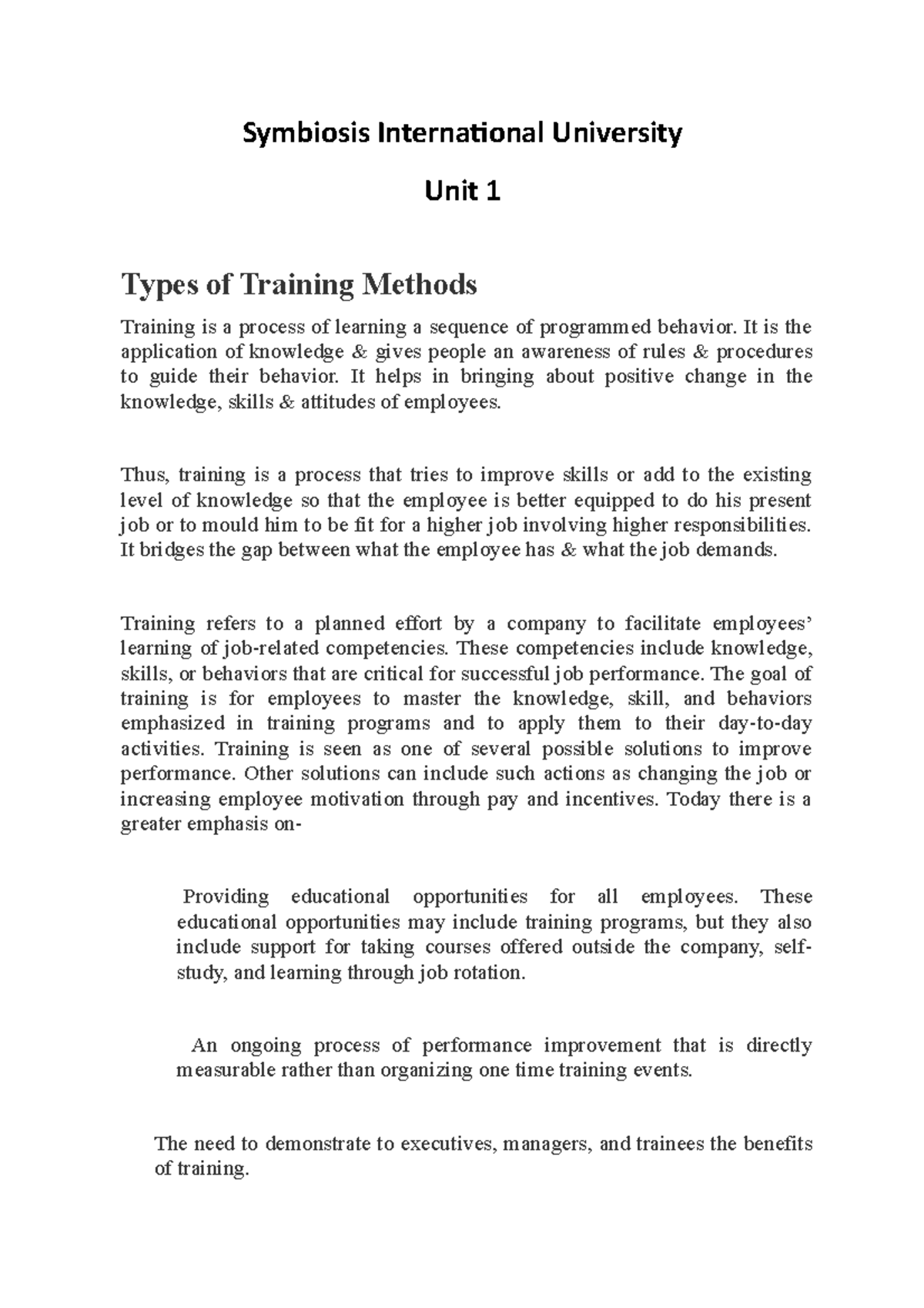 Unit-1 Types of Training methods - Symbiosis International University ...