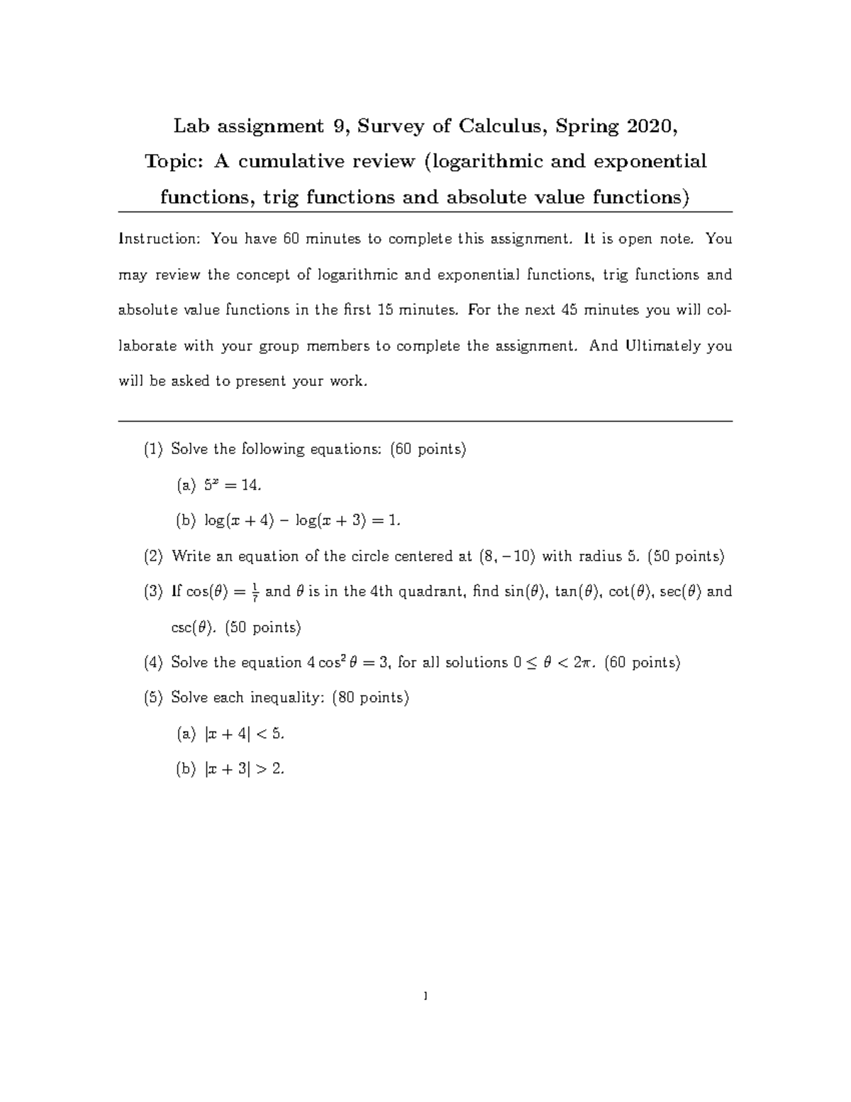 Lab9 Logarithmic And Exponential Functions Trig Functions And