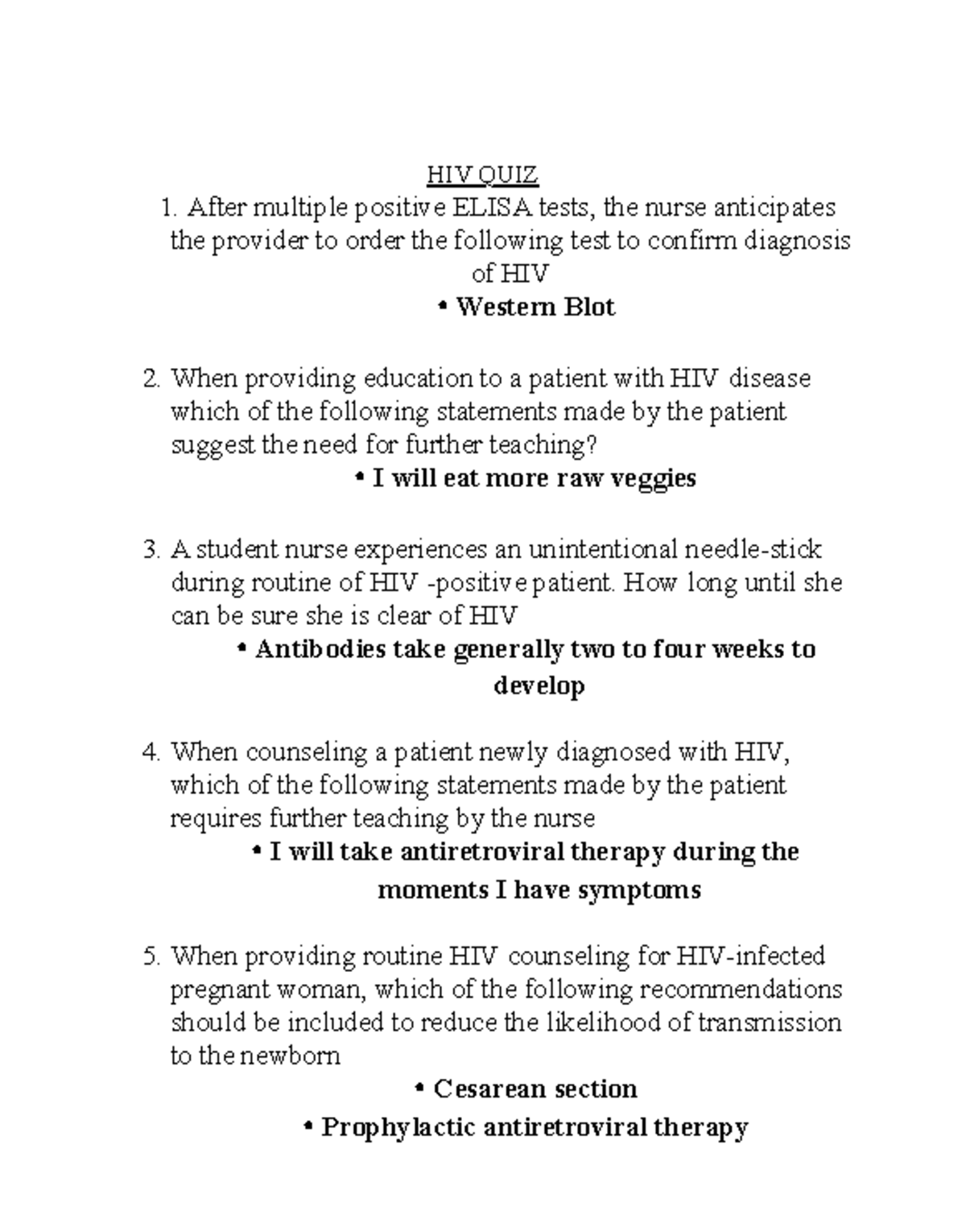 HIV quiz - alt - HIV QUIZ After multiple positive ELISA tests, the ...