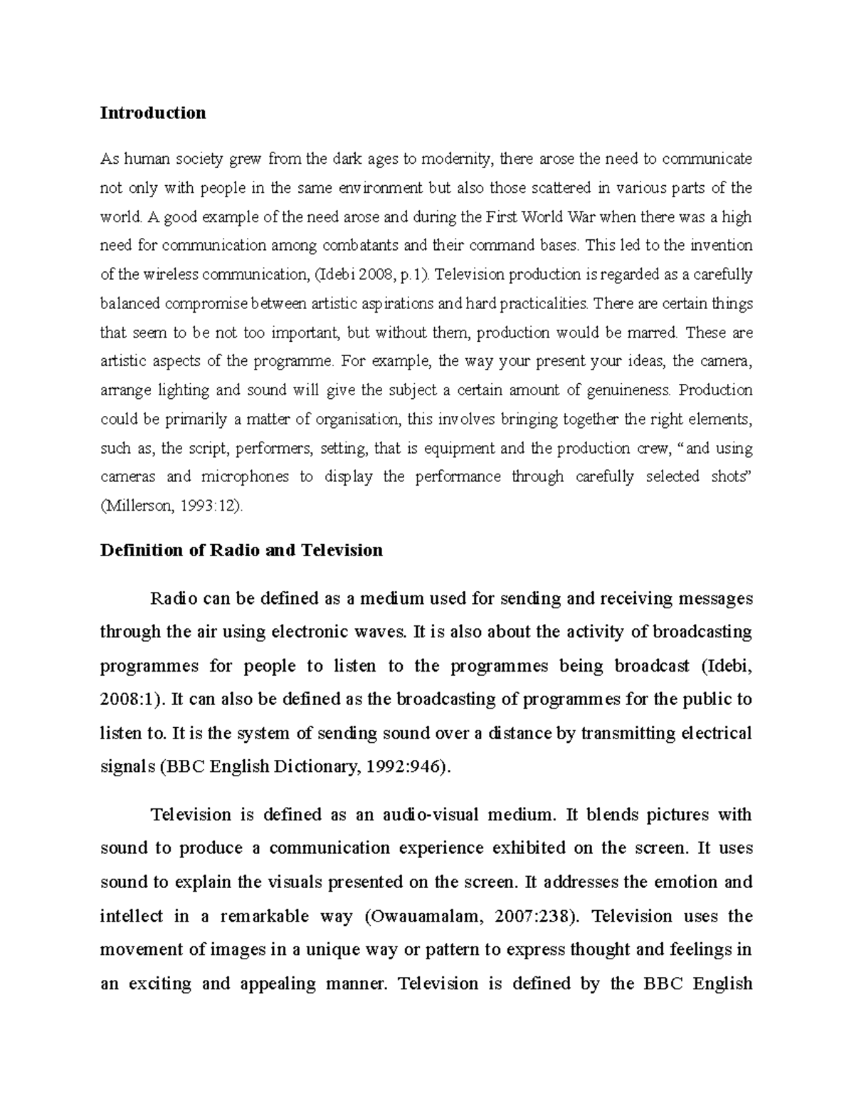 Definition of Radio and Television - Introduction As human society grew ...