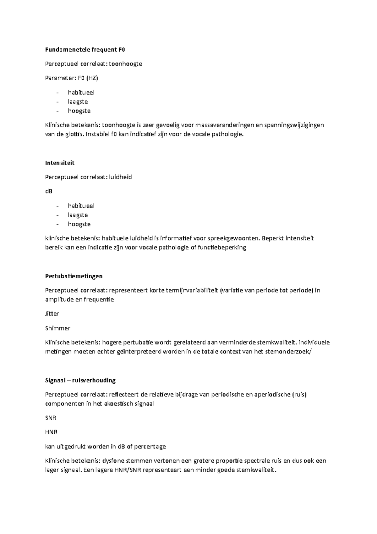 Akoestische metingen - logopedie - Fundamenetele frequent F Perceptueel ...