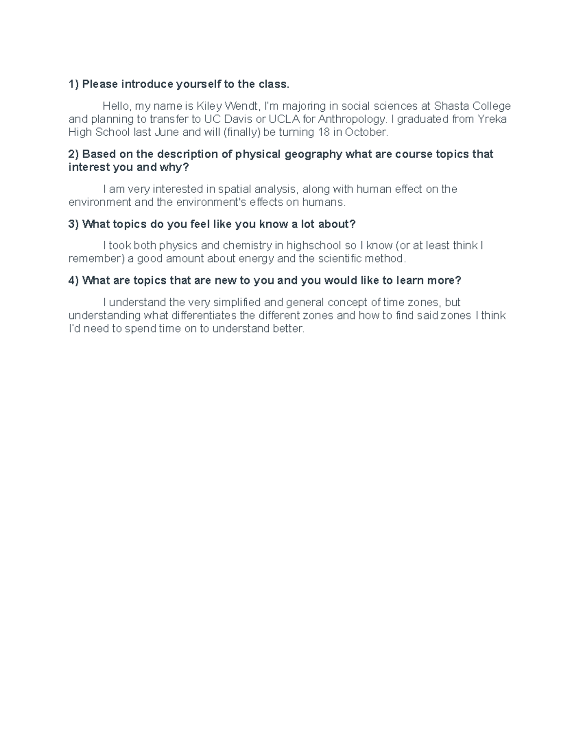 Geog Introduction - GEOG 1A, Prof. Cassandra Hanson - Please introduce ...