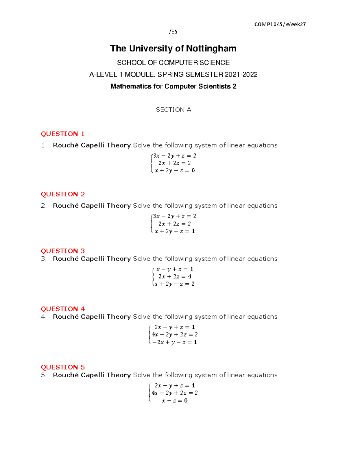 Tutorial 05 - System of Linear Equations II - Rouchè-Capelli Theorem, Classification of Systems ...