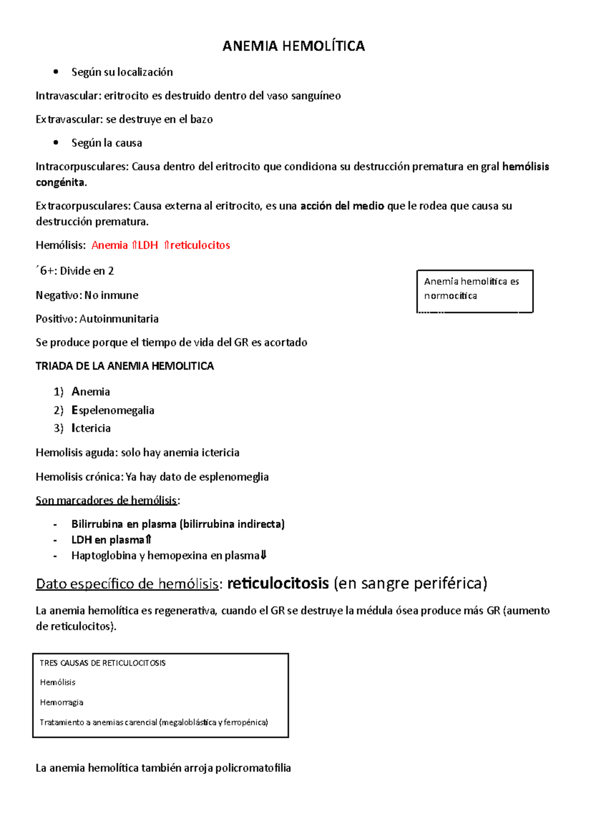 A. hemolítica esquema - ANEMIA HEMOLÍTICA Según su localización ...