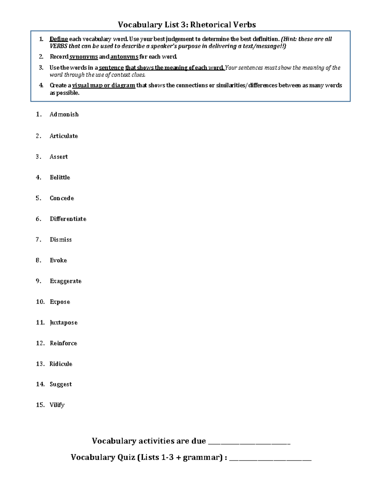 Vocab List 3- AP - davsfbfsbfs - Vocabulary List 3: Rhetorical Verbs 1 ...