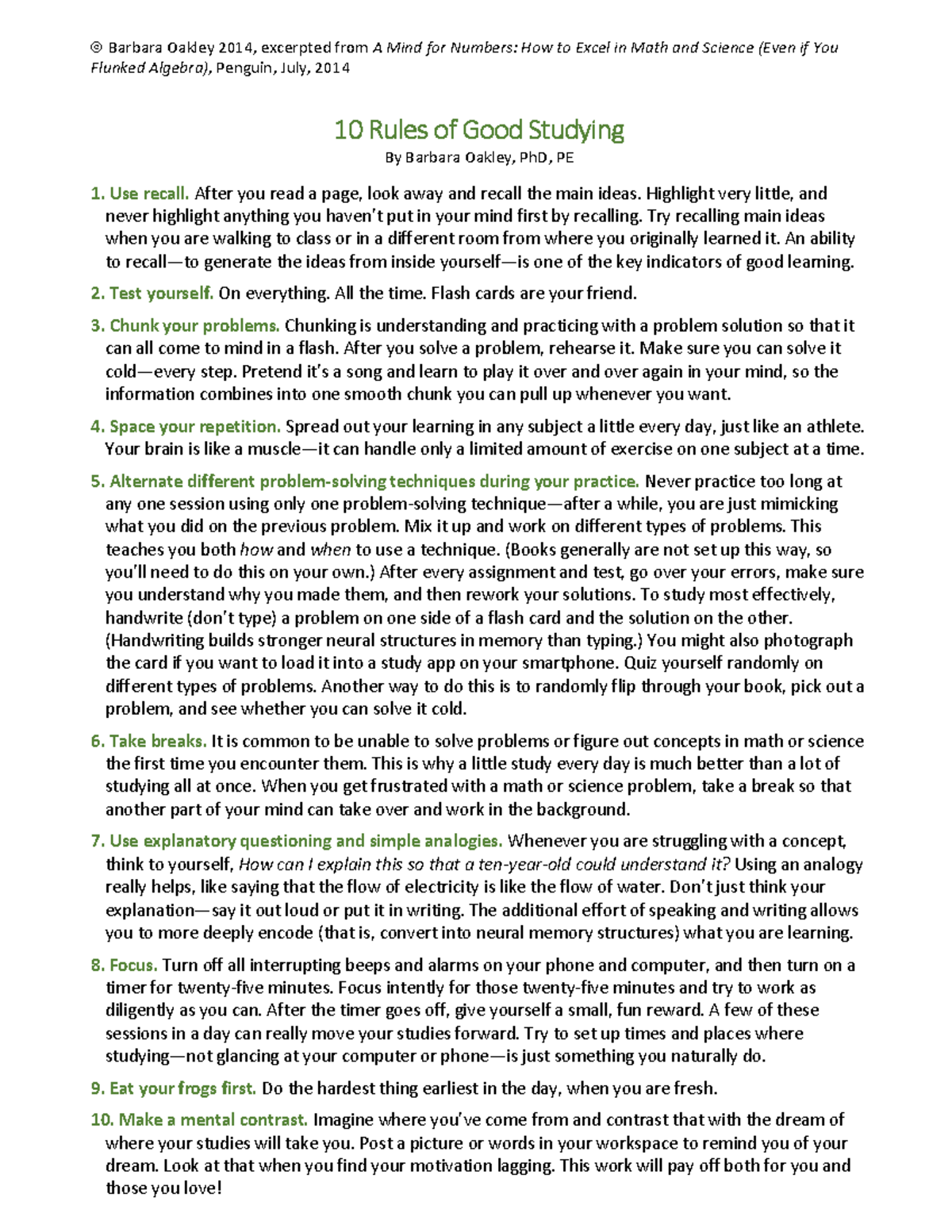 10rulesofstudying - just a review on study methods - Barbara Oakley ...