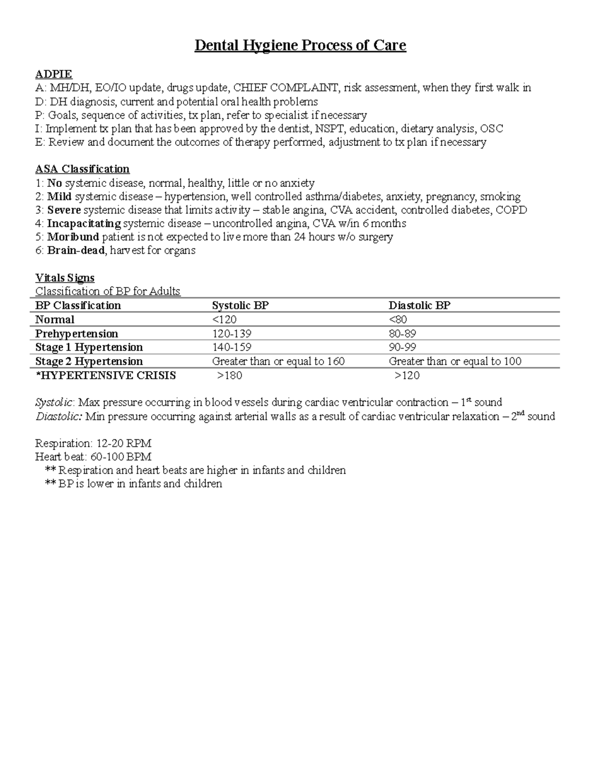 Dental Hygiene Process of Care ADPIE - Studocu