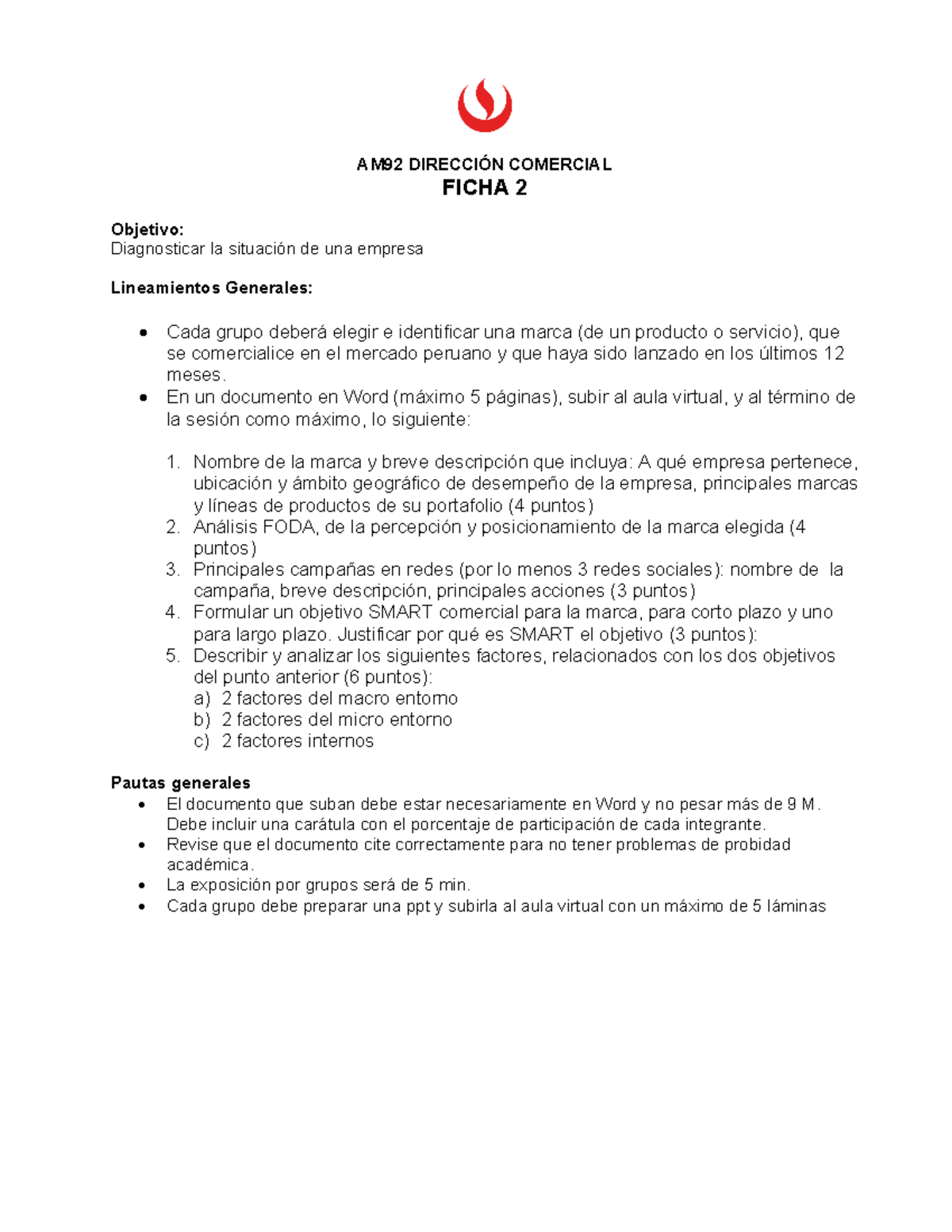 AM92 Dircom Ficha 2 2024-2 - AM92 DIRECCIÓN COMERCIAL FICHA 2 Objetivo ...