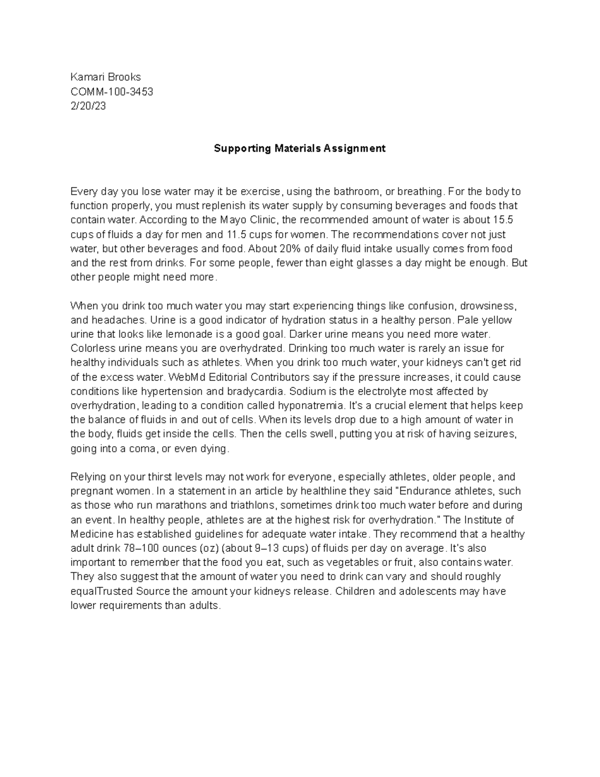 Supporting Materials Assignment BY Kamari Brooks - Kamari Brooks COMM ...