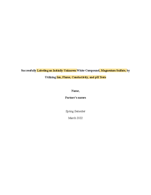UWC Lab Report. - Identify, Compare, and Synthesize an Unknown White ...