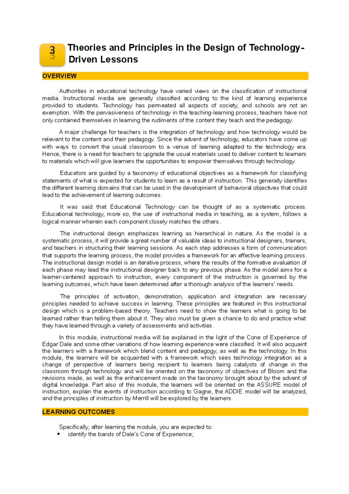 TTL Module 3 - asgasg - 3 Theories and Principles in the Design of Technology- Driven Lessons ...