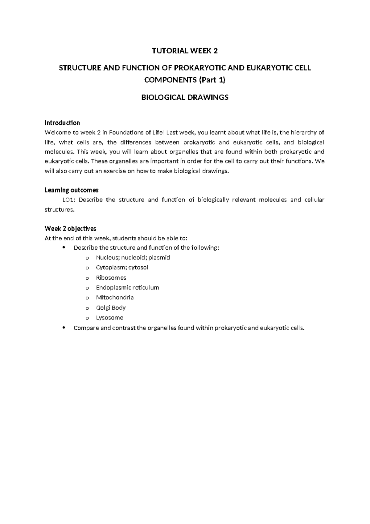 BIOL500 WEEK 2 Tutorial Worksheet - TUTORIAL WEEK 2 STRUCTURE AND ...