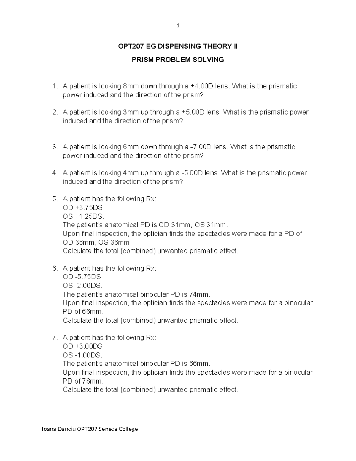 OPT207 Prism Problem Solving - 1 OPT207 EG DISPENSING THEORY II PRISM ...