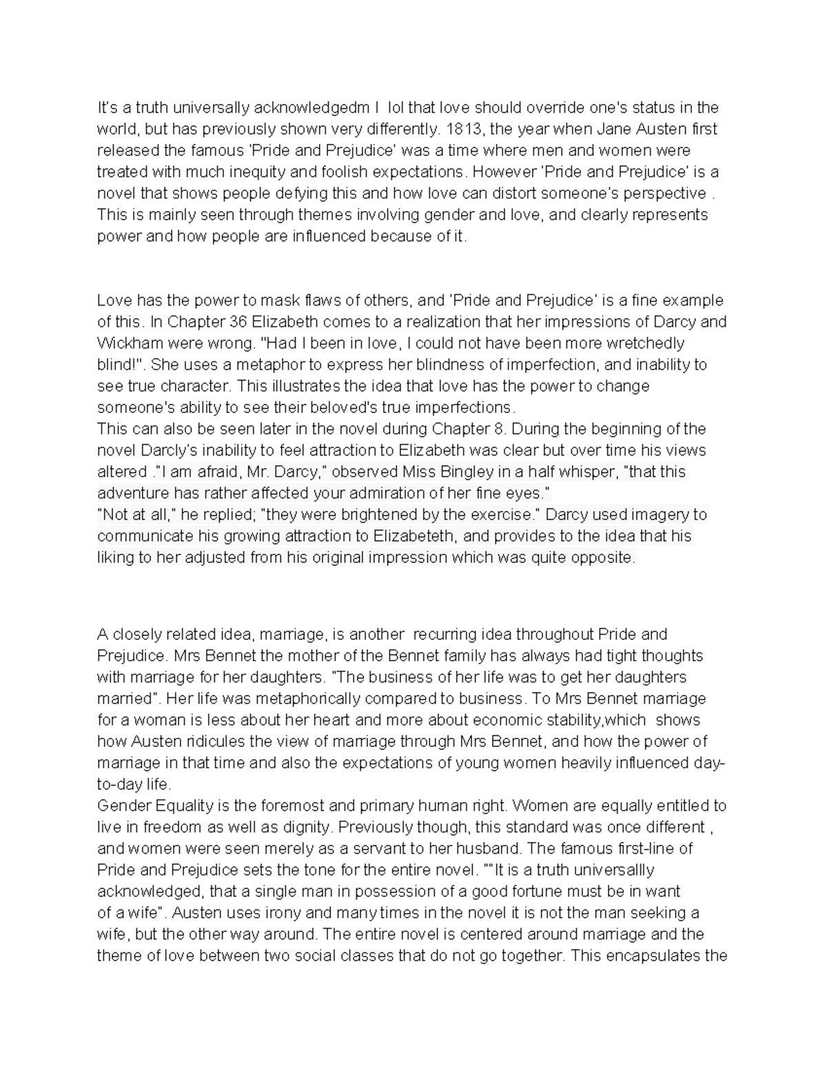 Untitled document - A draft essay on pride and prejeduce - It’s a truth ...