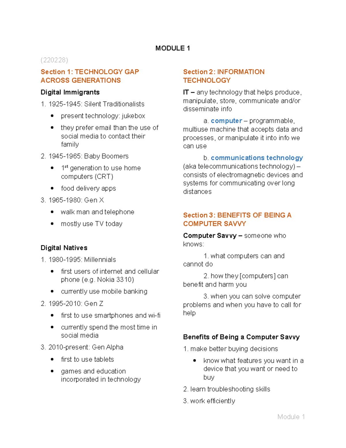 Notes - Module 1 - MODULE 1 (220228) Section 1: TECHNOLOGY GAP ACROSS ...