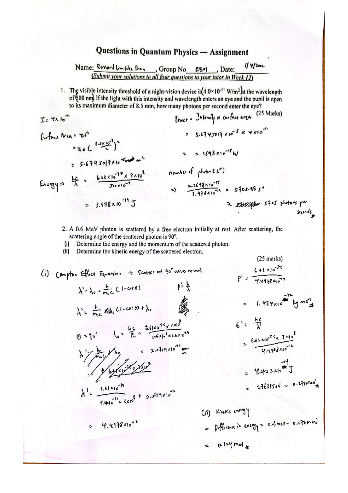 EE1102 Assignment Quantum Physics - EE1002 - Studocu