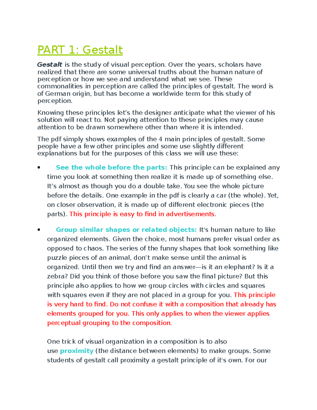 PART 1 - cg2020 - PART 1: Gestalt Gestalt is the study of visual ...