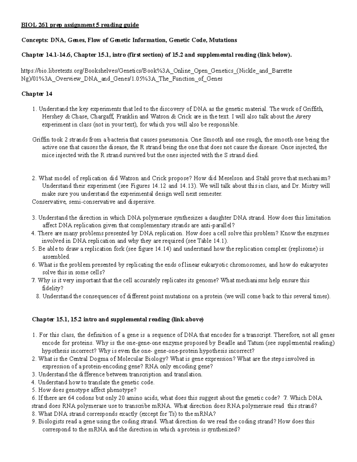 Reading guide 5 - BIOL 261 prep assignment 5 reading guide Concepts ...