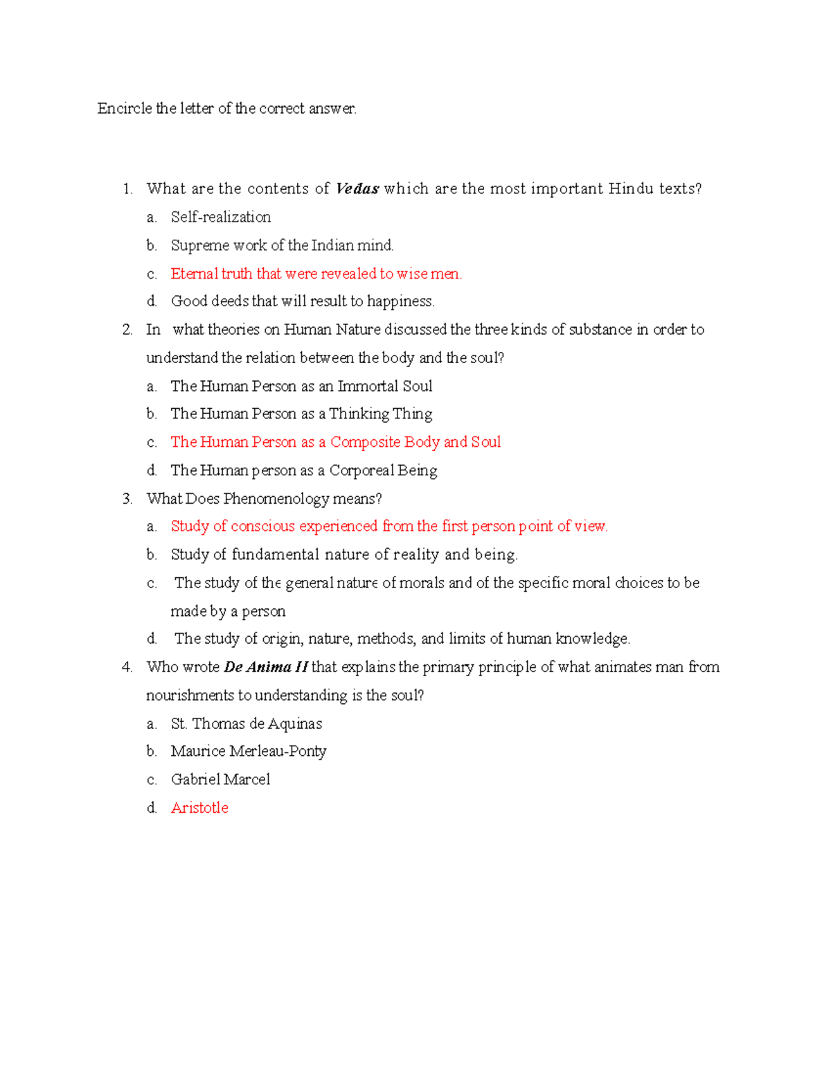 Exam Philo - Summative Examination - Encircle the letter of the correct ...