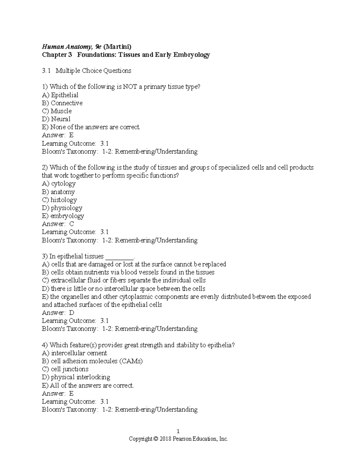 Chapter 3 Tissues - CH 3 Study Guide - Human Anatomy, 9e (Martini ...