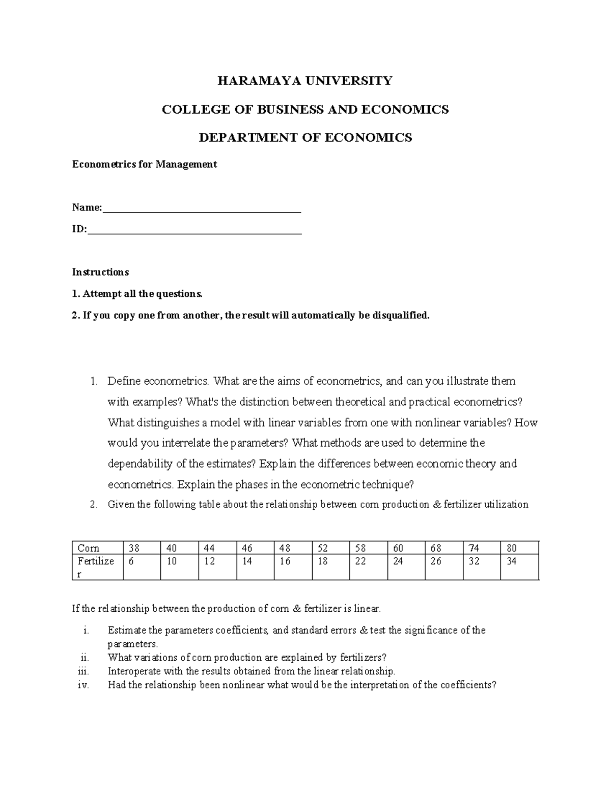 Assignment for M - Good - HARAMAYA UNIVERSITY COLLEGE OF BUSINESS AND ...