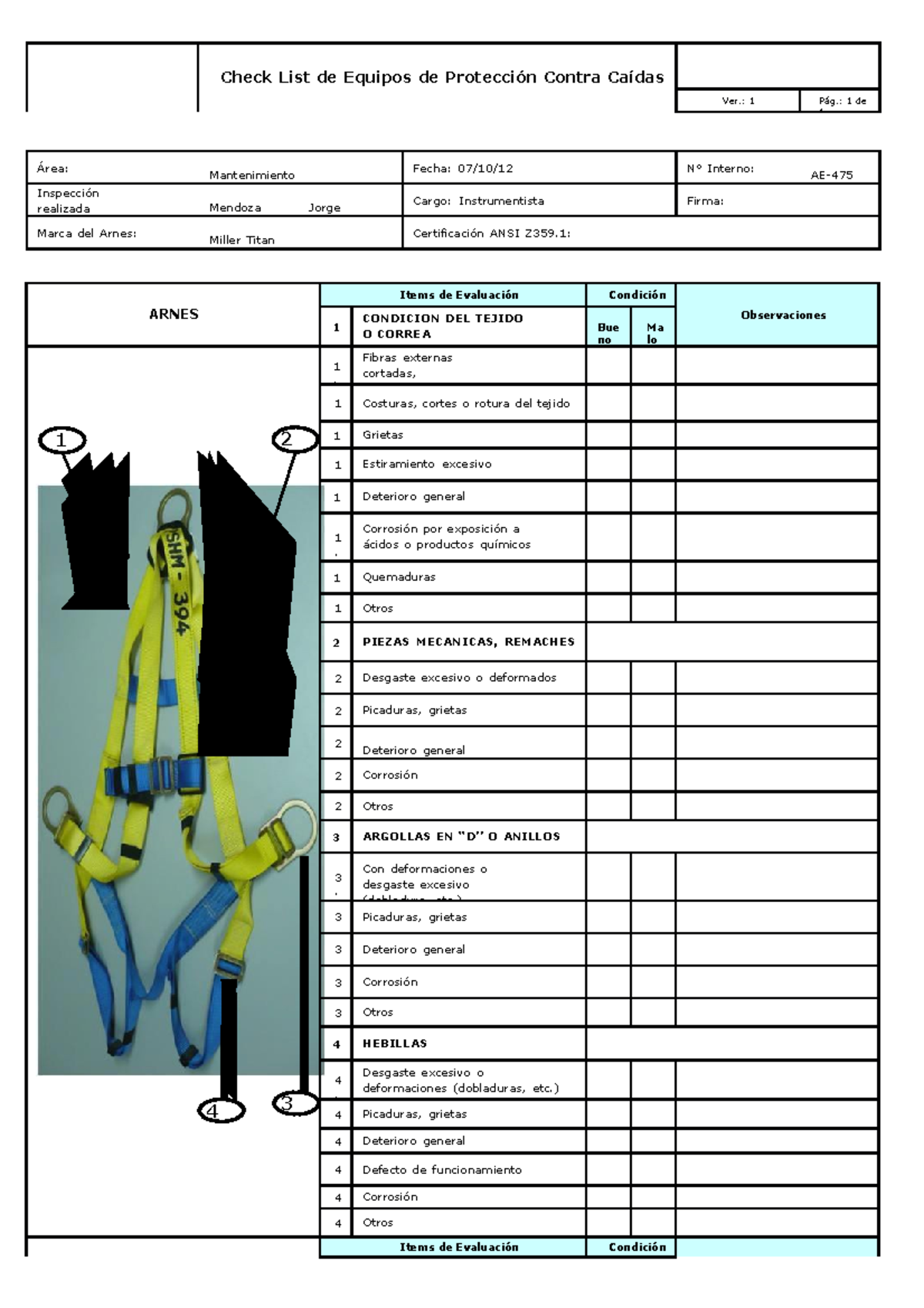 Dokumen - TRABAJOS EN ALTURA - Check List de Equipos de Protección ...