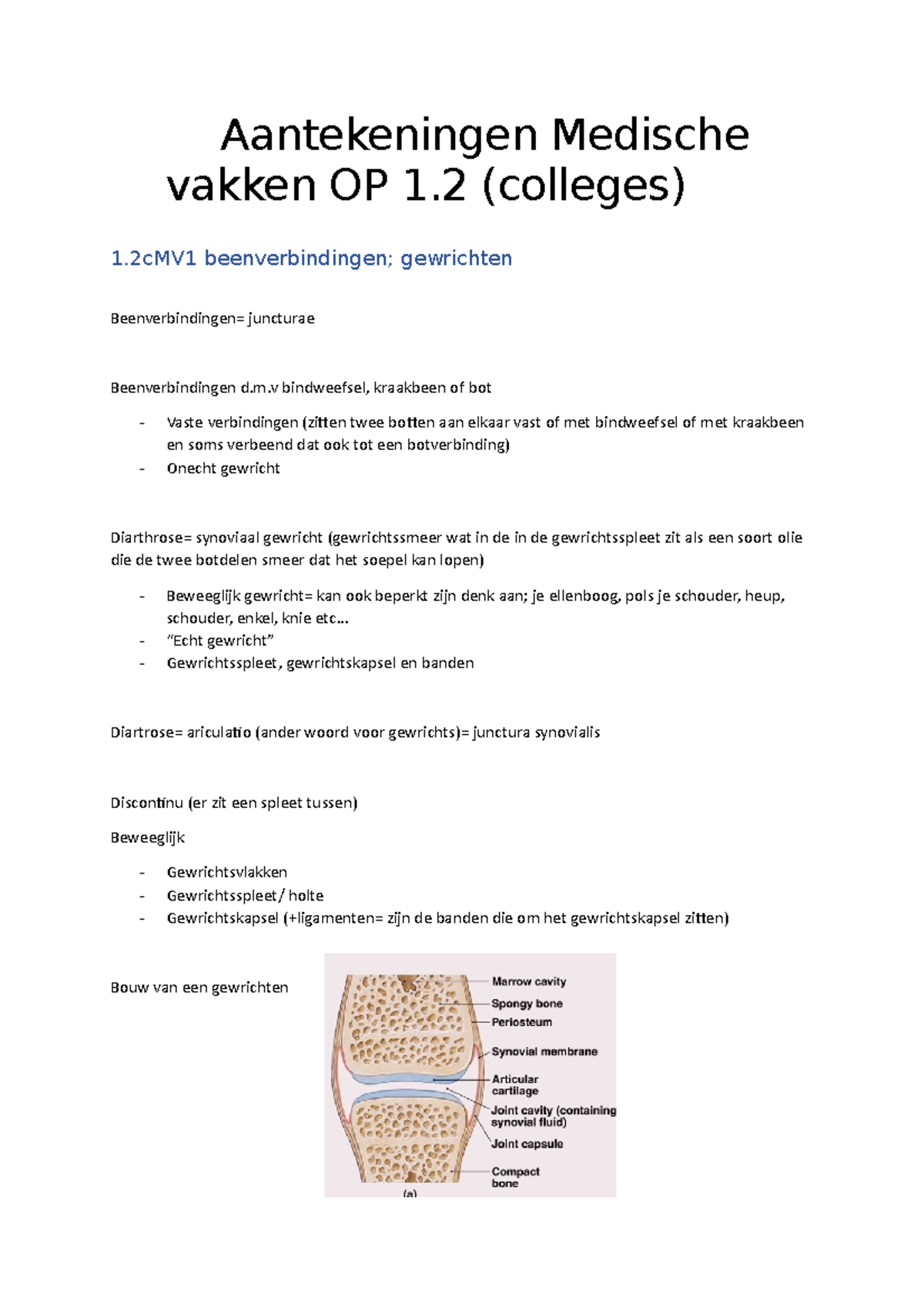 Aantekeningen Medische vakken OP 1 - m bindweefsel, kraakbeen of bot ...