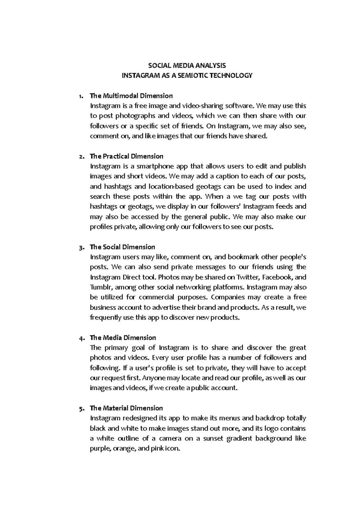 Practice Instagram analysis - SOCIAL MEDIA ANALYSIS INSTAGRAM AS A ...