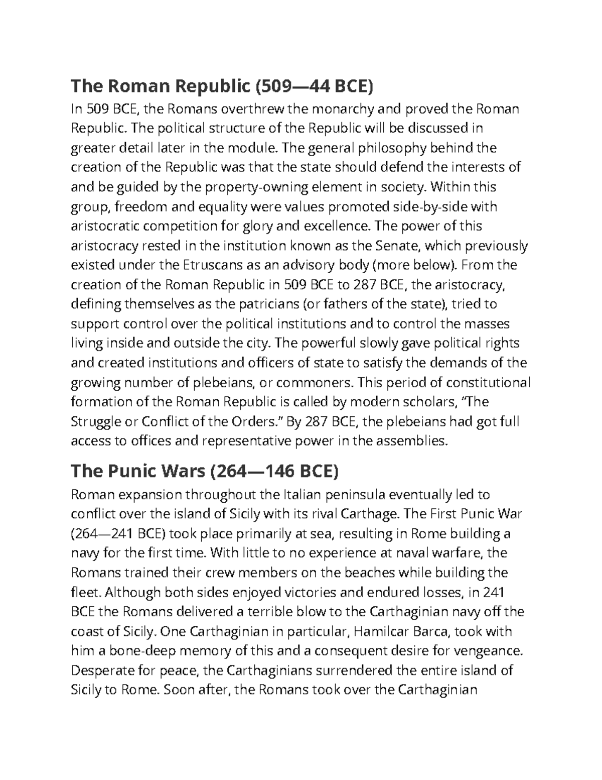 The Roman Republic and the Punic Wars - Studocu
