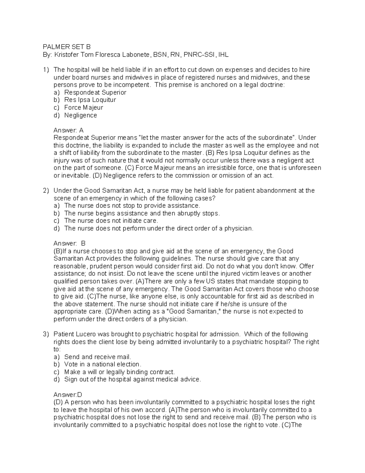 NLE PALMERJ EXAM - PALMER SET B By: Kristofer Tom Floresca Labonete ...