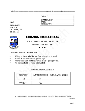 Chemistry FORM 2 Questions - Name