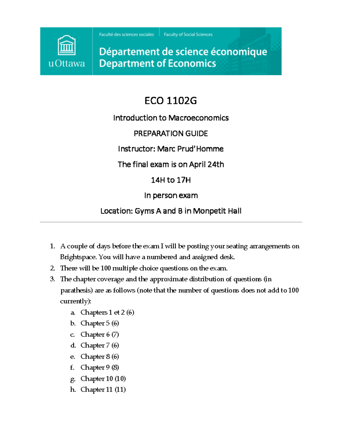 Final exam prepartion guide - ECO 1 102 G Introduction to ...
