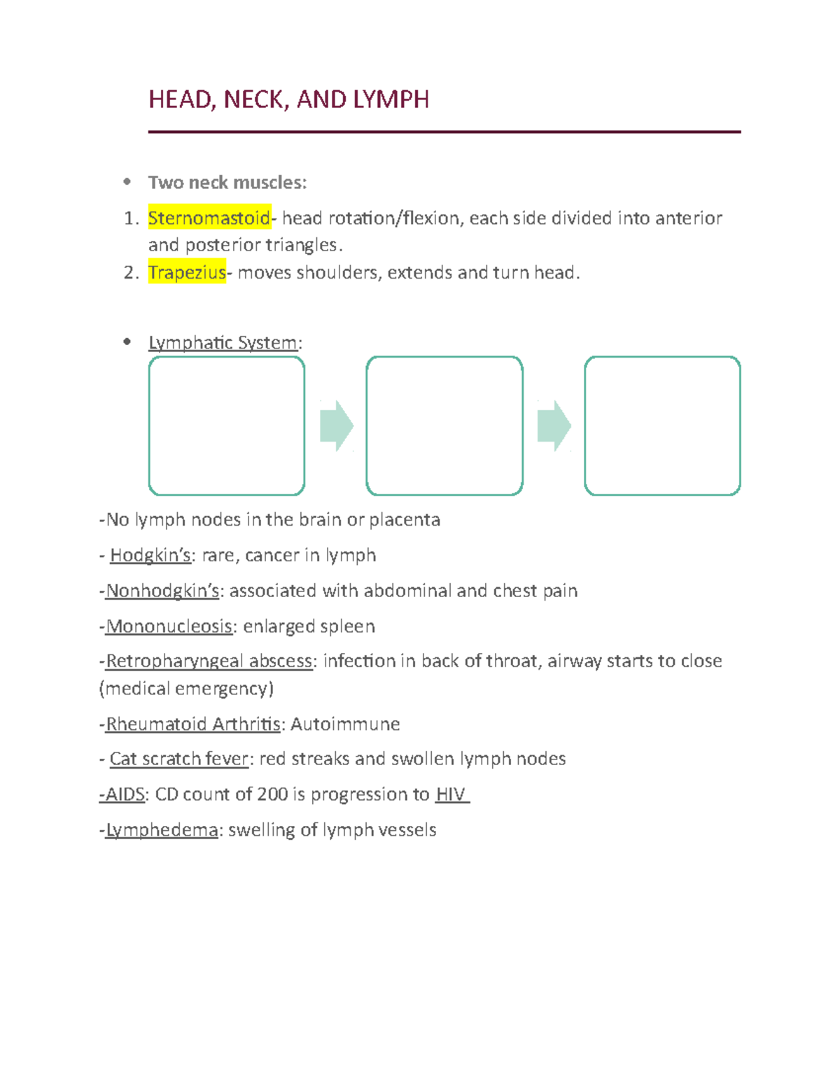 Week 3 notes - HEAD, NECK, AND LYMPH Two neck muscles: Sternomastoid ...