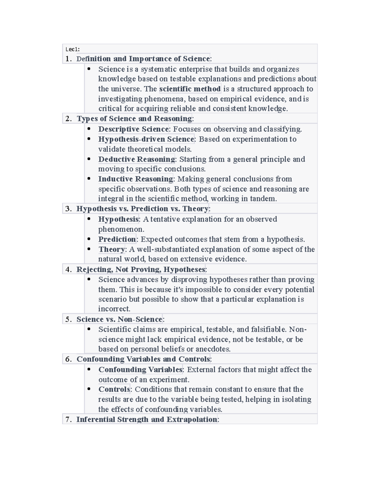 Review midterm 1 - lec1-5 - Lec1: Definition and Importance of Science: Science is a systematic ...