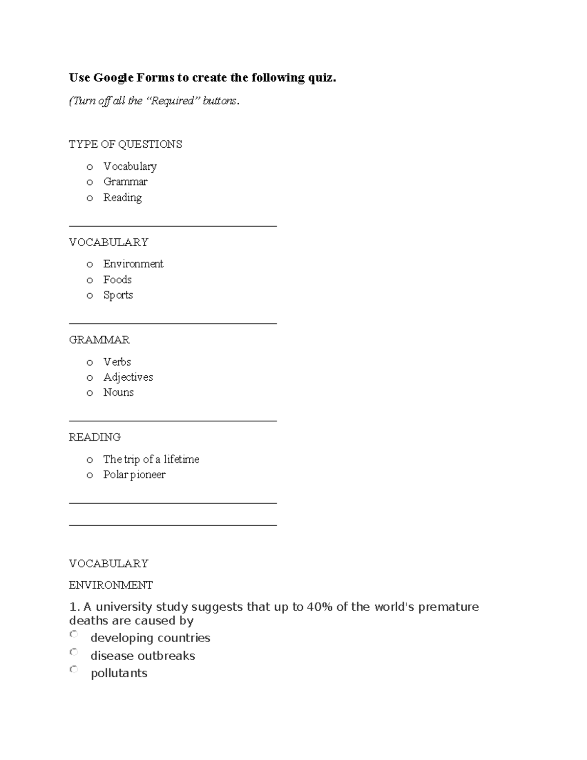 Quiz for Google Forms - Use Google Forms to create the following quiz ...