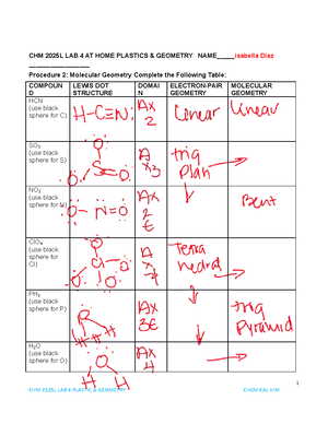 Lab04 athome - Lab work at home - 1 CHEMISTRY 2025 LAB CHEMICAL KIM CHM 2025L AT HOME LAB 4 ...