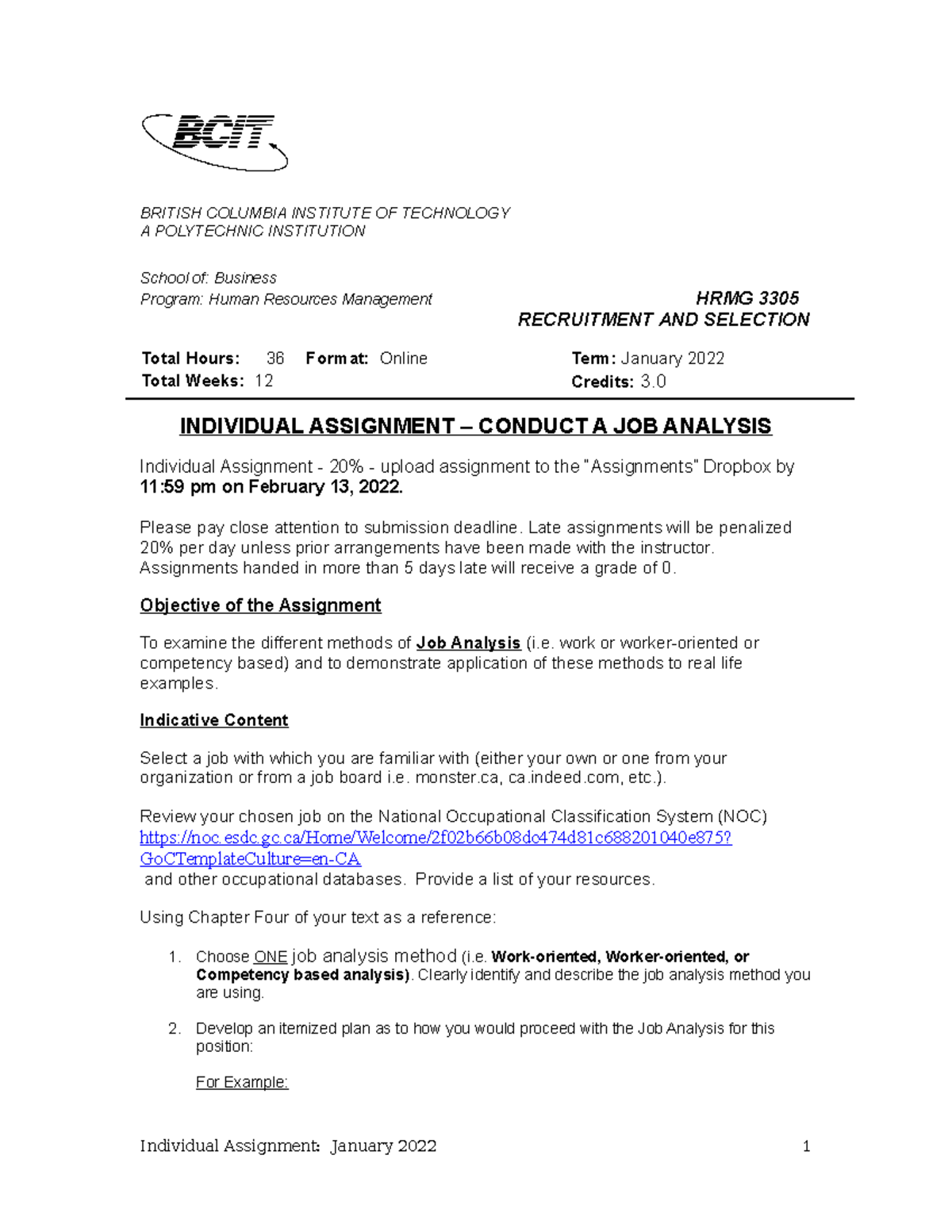 Individual Assignment Recruitment & Selection January 20221 - BRITISH ...