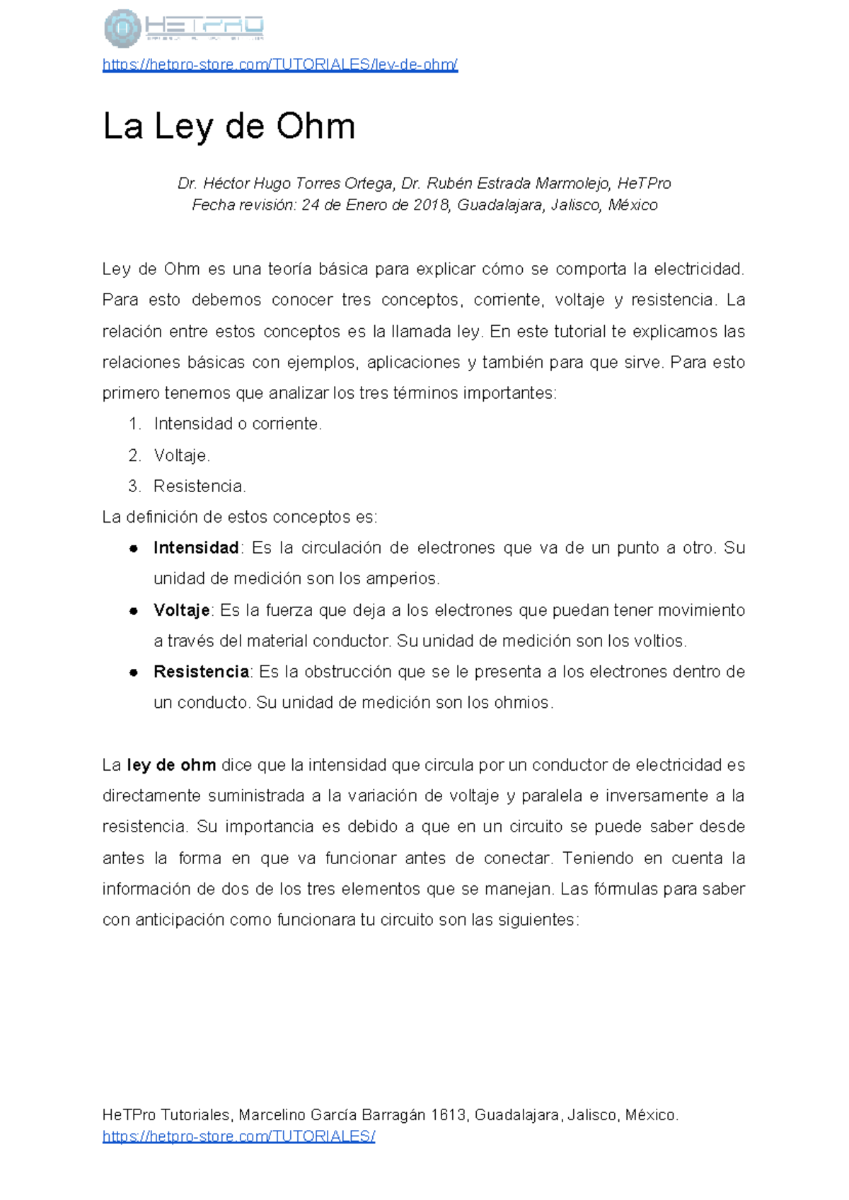La Ley de Ohm - RESUMEN - La Ley de Ohm Dr. Héctor Hugo Torres Ortega ...