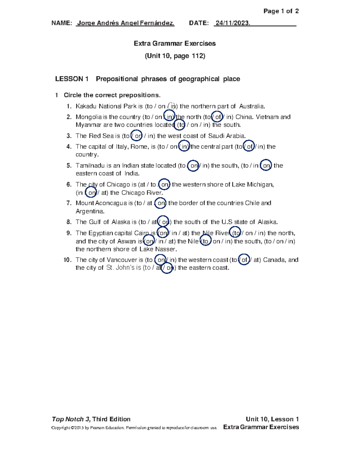 UNIT 10 Extra Gram Exercises Jorge Andrés Angel - Page 1 of 2 NAME: Jorge Andrés Angel Fernández ...