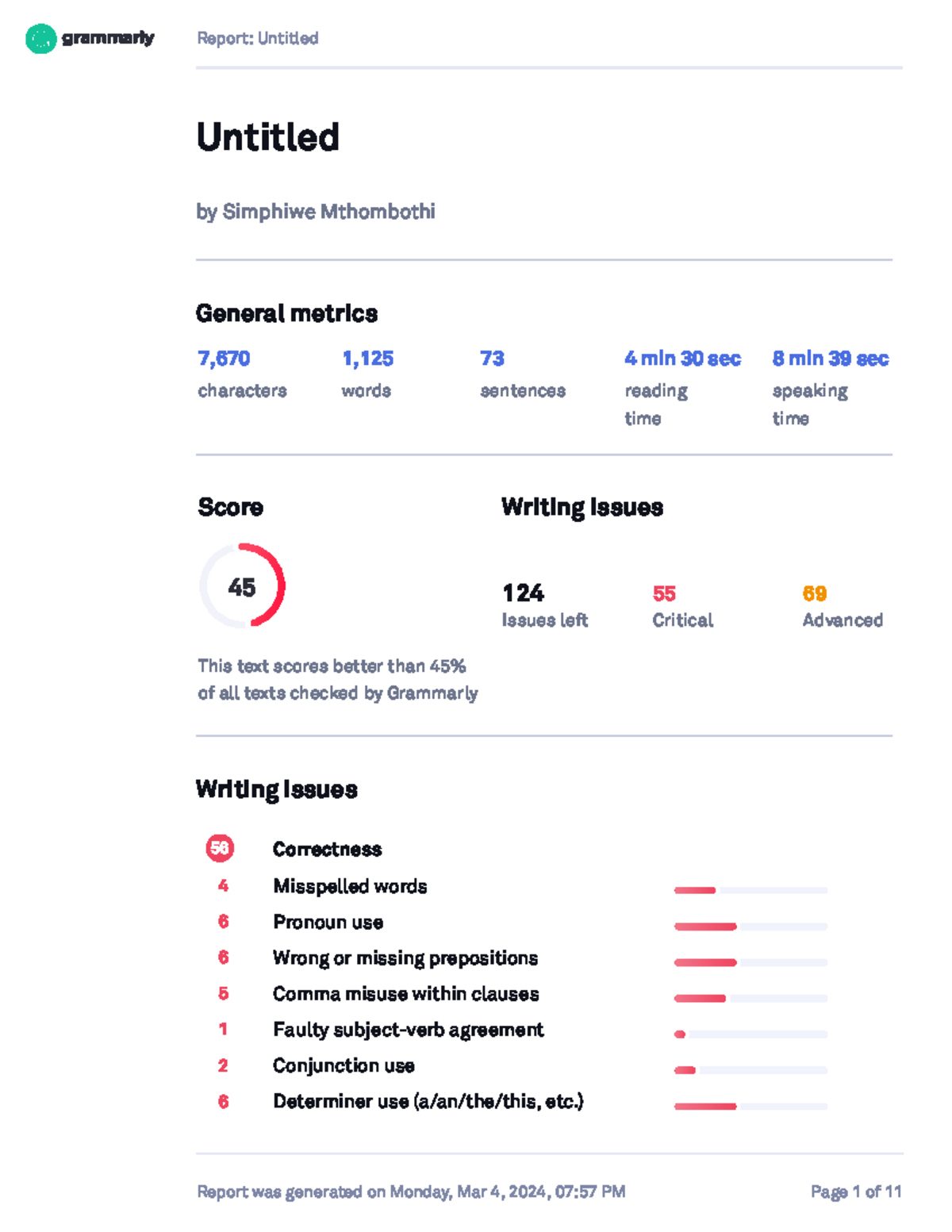 Report - Untitled by Simphiwe Mthombothi General metrics 7,670 1,125 73 ...