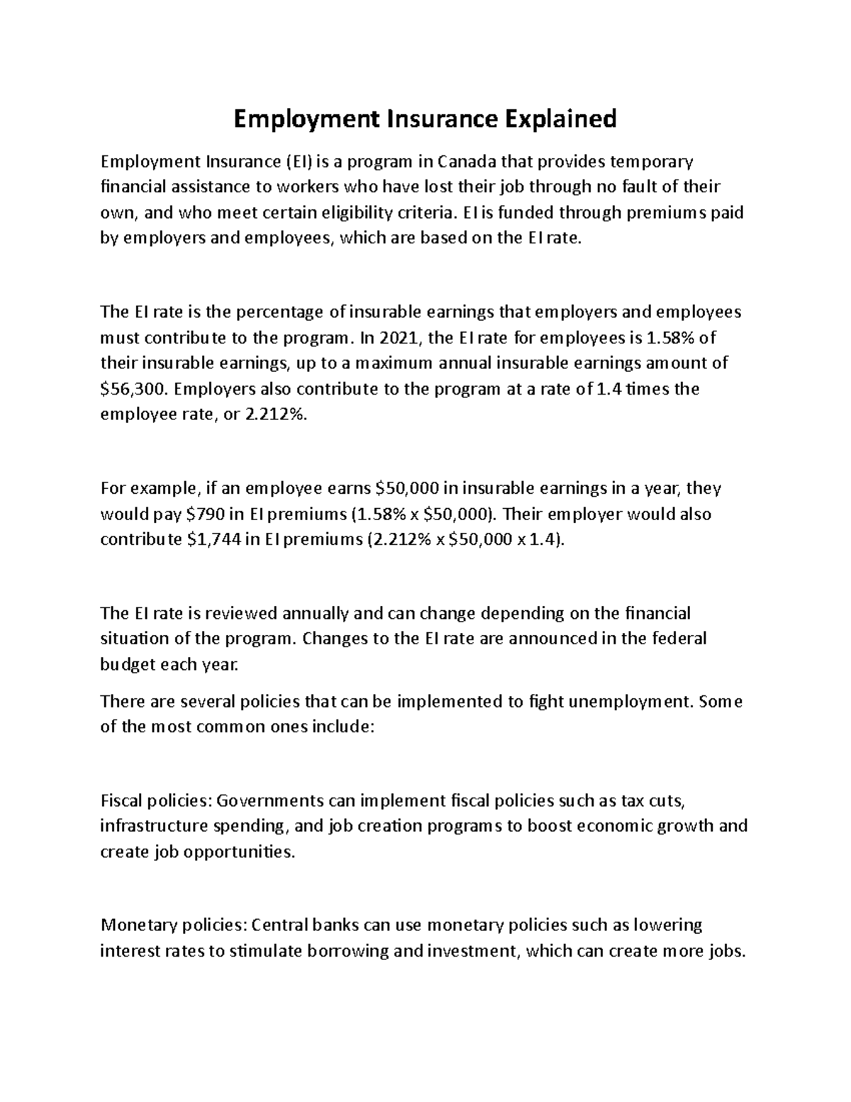 Employment Insurance Explained - Employment Insurance Explained ...