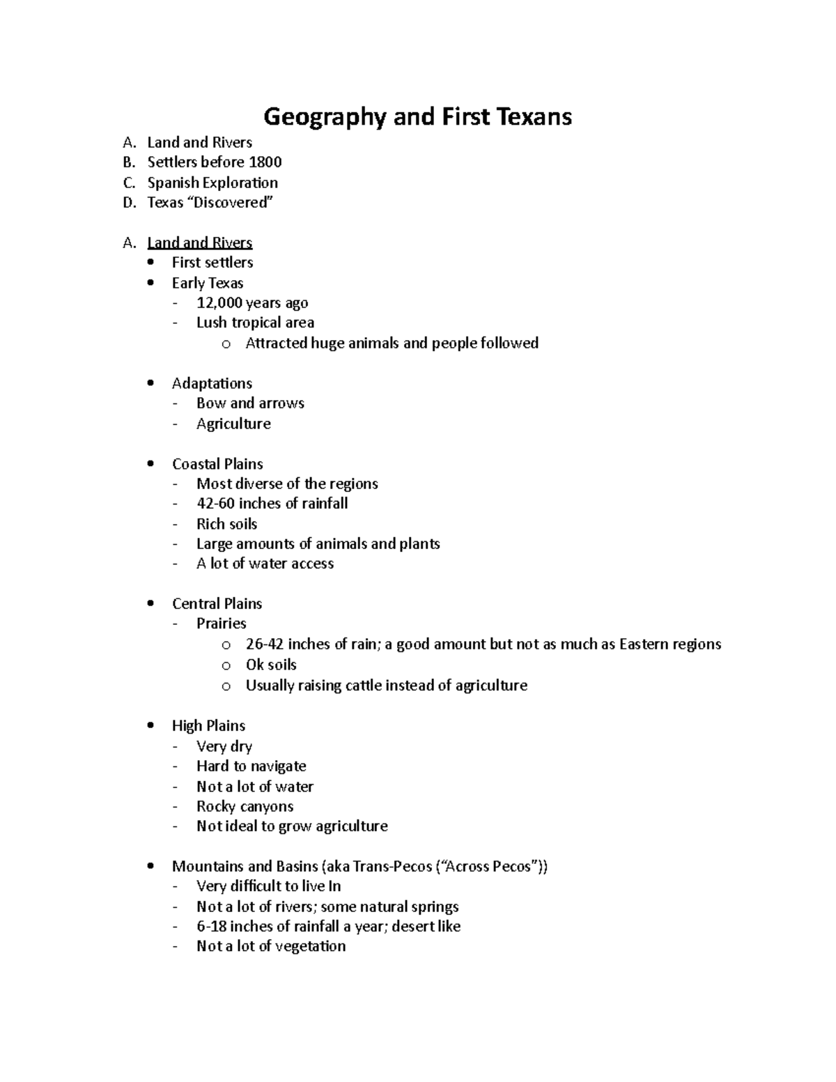 Geography and First Texans - Land and Rivers B. Settlers before 1800 C ...
