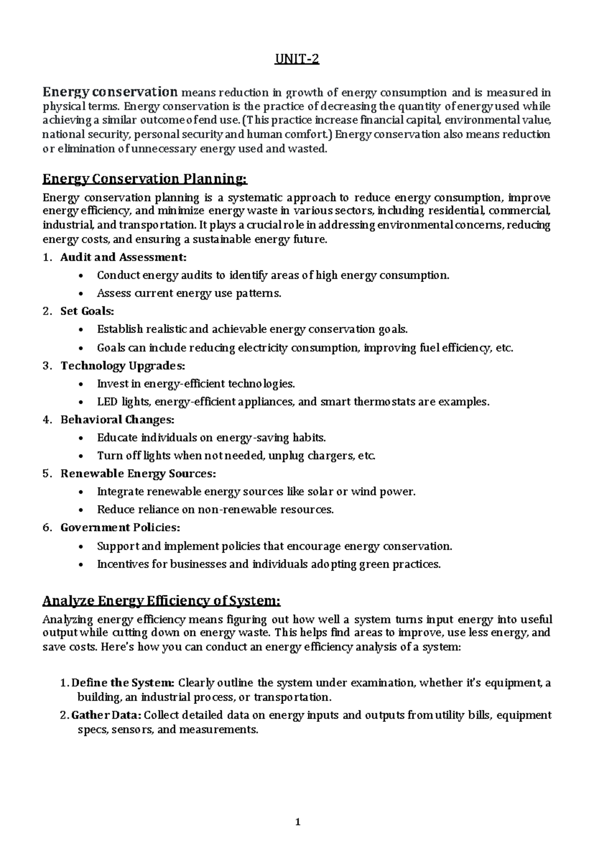 EECA Notes UNIT-2 SK - UNIT- 2 Energy conservation means reduction in ...