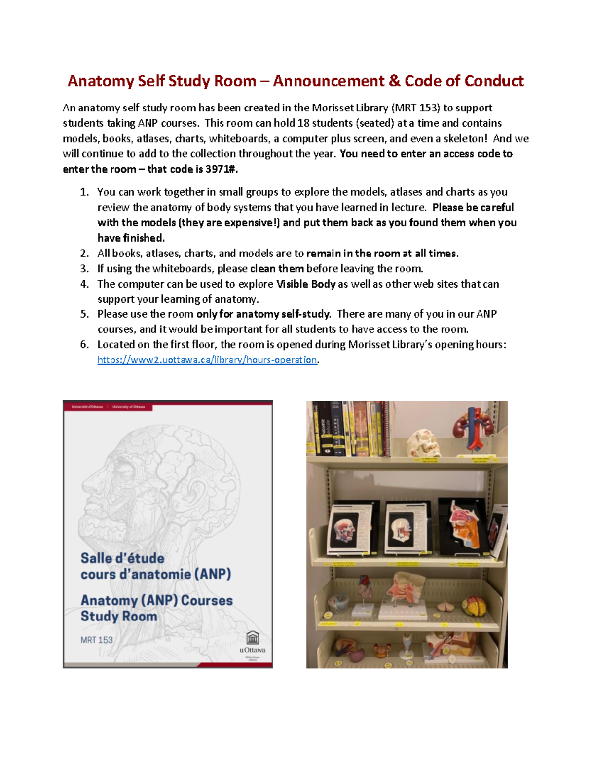 Anatomy Self Study Room Announcement and Code of Conduct - Anatomy Self ...